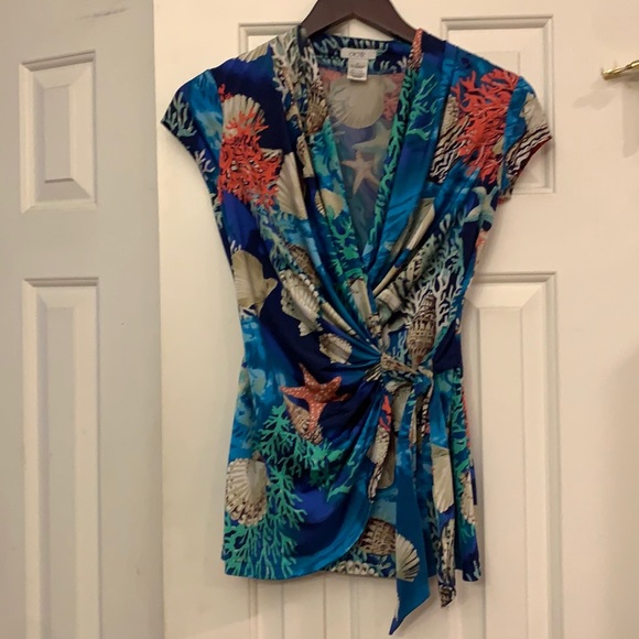 Cache | Tops | 229 Cache Faux Wrap Rare Gorgeous Top Xs | Poshmark